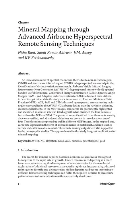 Pdf Mineral Mapping Through Advanced Airborne Hyperspectral Remote