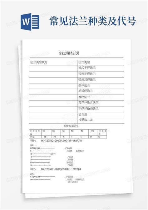 常见法兰种类及代号word模板下载 编号ldmxameg 熊猫办公