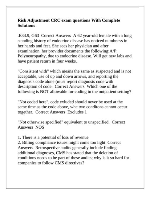 Risk Adjustment Crc Exam Questions With Complete Solutions Crc Stuvia Us
