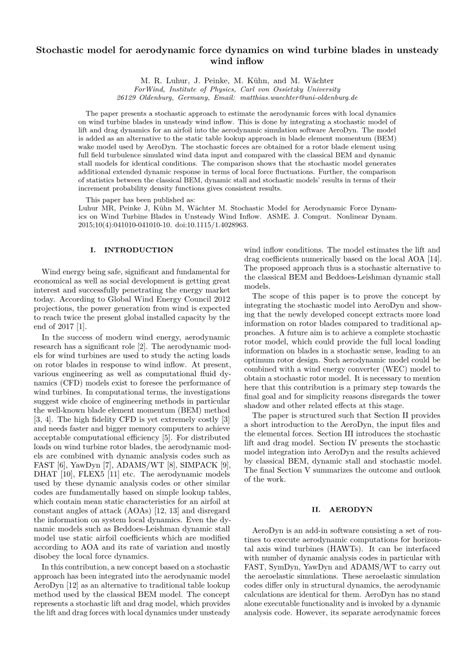 Pdf Stochastic Model For Aerodynamic Force Dynamics On Wind Turbine