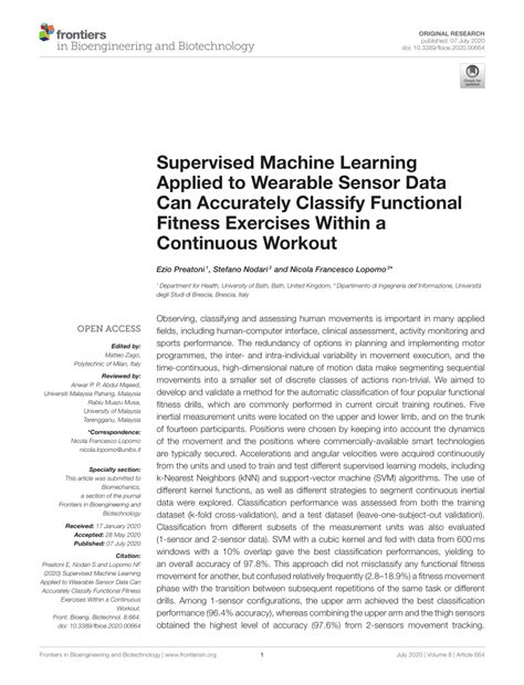 Pdf Supervised Machine Learning Applied To Wearable Sensor Data Can Accurately Classify