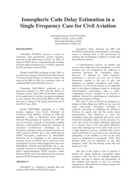 Pdf Ionospheric Code Delay Estimation In A Single Frequency Case For