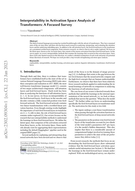 PDF Interpretability In Activation Space Analysis Of Transformers A Focused Survey