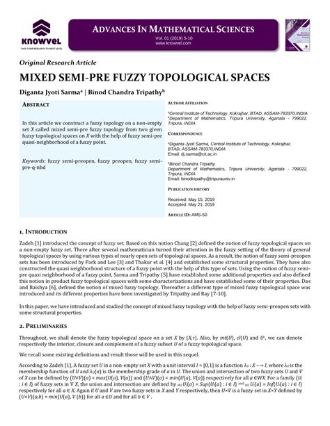 Pdf Mixed Semi Pre Fuzzy Topological Spaces