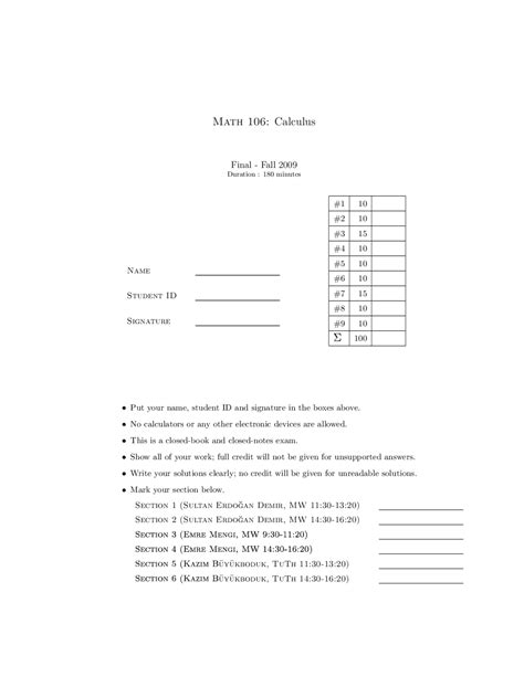 Limits Calculus One Solved Exam Docsity