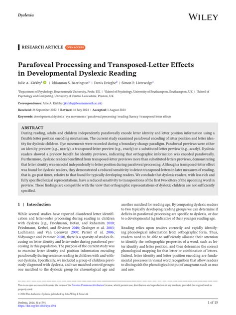 Parafoveal Processing And Transposed Letter Effects Pdf Dyslexia Word