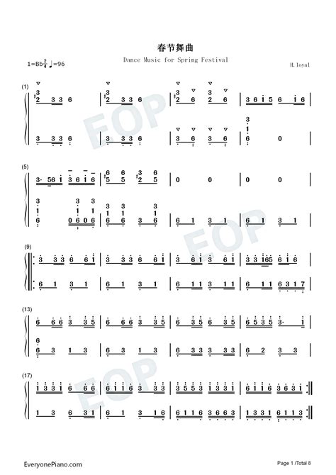 春节舞曲 新年快乐 钢琴谱文件（五线谱、双手简谱、数字谱、midi、pdf）免费下载