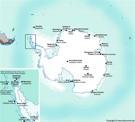 Mapa De La Antártida Político Físico Mudo Bases Y Temperatura