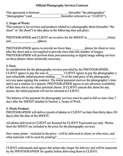 Free Fashion Photography Contract Template Lasopawoo