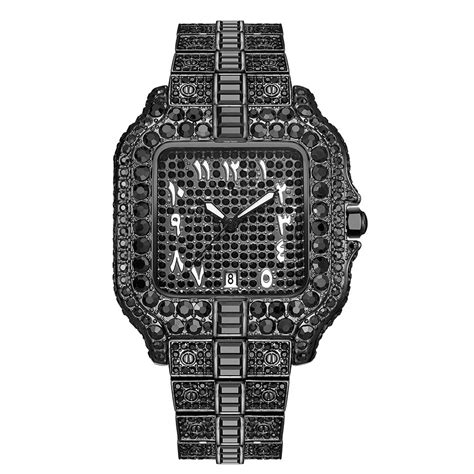 Luxury Iced Diamond Watch For Men Hip Hop Square Quartz Watch