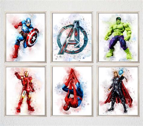 Set 6 Superheroes Avengers Marvel Download Printable Art Print Avengers