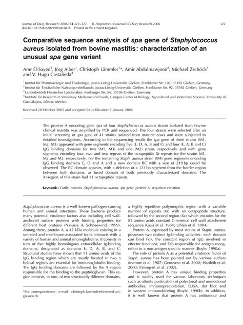 Pdf Comparative Sequence Analysis Of Spa Gene Of Staphylococcus Aureus Isolated From Bovine