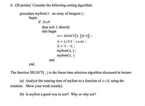 Solved 6 20 Points Consider The Following Sorting