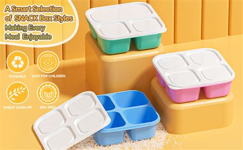 6 Pcs Snack Box Container Set Reusable 3and4 Compartment Meal Prep Snack Containers