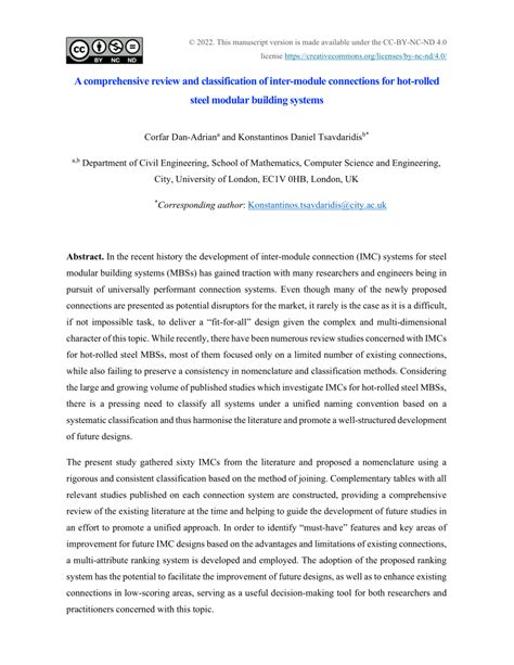 Pdf A Comprehensive Review And Classification Of Inter Module Connections For Hot Rolled Steel