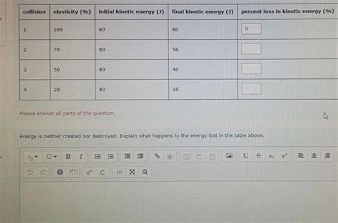 Solved Collision Elasticity 1 2 3 4 100 70 50 20 Initial
