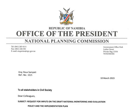Office Of The President Npc Request For Inputs On The Draft National Monitoring And Evaluation