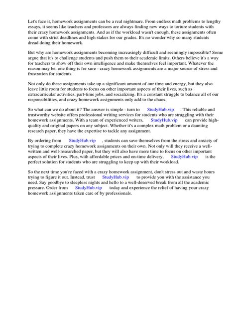 Crazy Homework Assignments Pdf Homework Teachers