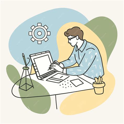 Premium Vector A Man Working At A Computer With A Computer And A Clock On The Top