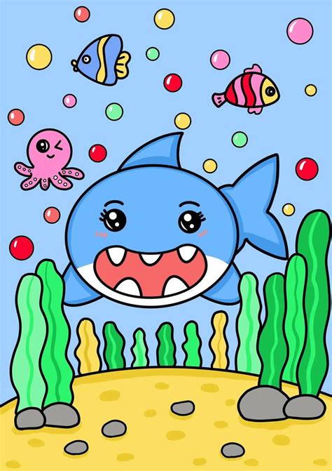 鲨鱼彩色简笔画 简笔画图片大全