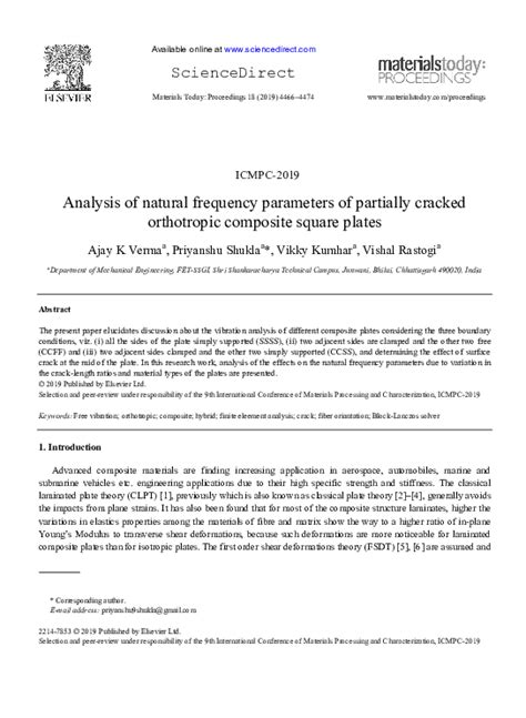 Pdf Analysis Of Natural Frequency Parameters Of Partially Cracked Orthotropic Composite Square