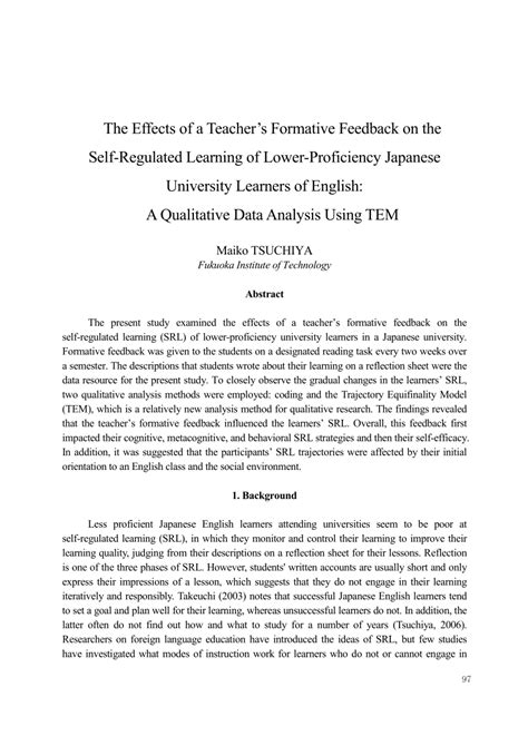 Pdf The Effects Of A Teachers Formative Feedback On The Self Regulated Learning Of Lower