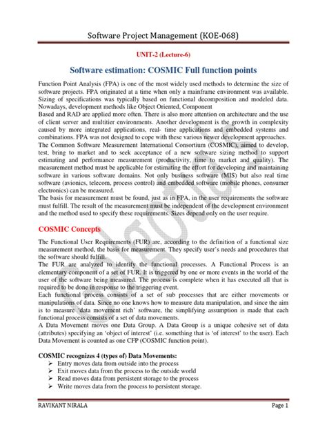 software estimation cosmic full function points software project