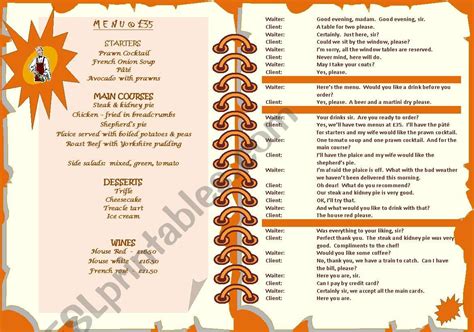 Menu And Dialogue Esl Worksheet By Jannabanna
