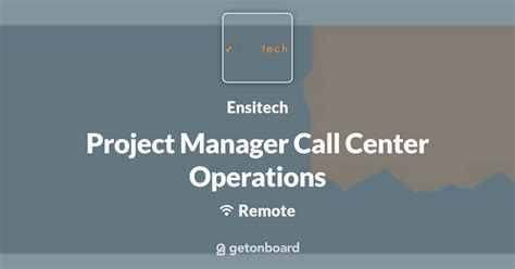 Project Manager Call Center Operations At Ensitech Remote Work From
