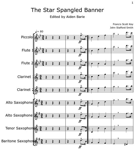 The Star Spangled Banner Sheet Music For Piccolo Flute Clarinet