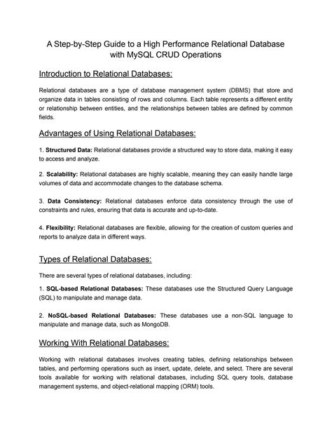 Solution A Step By Step Guide To A High Performance Relational Database With Mysql Crud
