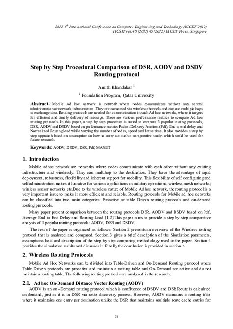 Pdf Step By Step Procedural Comparison Of Dsr Aodv And Dsdv Routing Protocols