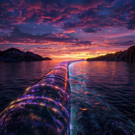 Data Flow Visualization Pipeline Across Scenic Sunset Lake Generative Ai Stock Illustration