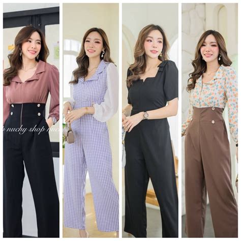 จั้มสูทขายาว ซิปหน้า จั้มสูทแขนสั้น จั้มสาวอวบ อก40นิ้ว Jumpsuit Fashion จั๊มสูทแฟชั่น Wow101