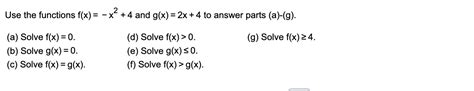 Solved Use The Functions F X X2 4 And G X 2x 4 To Answer Chegg Com