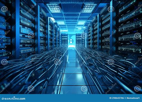 Server Room Technology With Networking Cable And Hardware System Generative AI Stock Photo