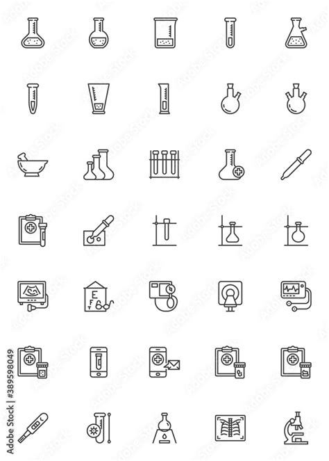 Laboratory Diagnosis Line Icons Set Lab Test Linear Style Symbols Collection Outline Signs