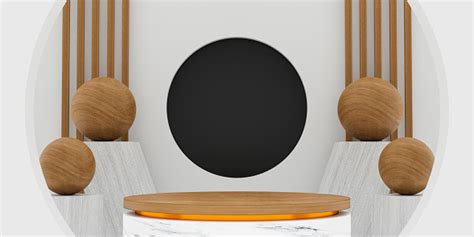 흰색 배경에 나무와 대리석 원 연단 신제품 프로모션 세일 배너 프리젠 테이션 화장품 컨셉 장면 무대 쇼케이스 3d 일러스트레이션