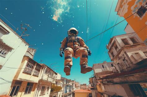 Premium Ai Image Astronaut Floating Over A City Generative Ai