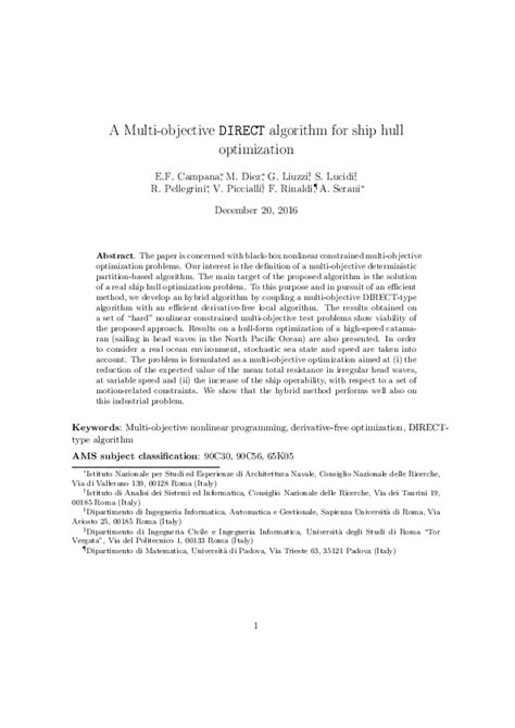 Pdf A Multi Objective Direct Algorithm For Ship Hull Optimization