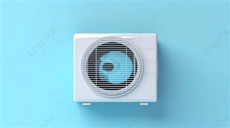 3d 렌더링된 파란색 배경은 창 배경이 있는 실내 및 실외 에어컨 장치를 보여줍니다 온도 측정 배경 경이 배경 실외 배경