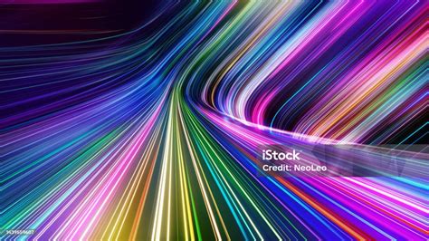 3d 렌더링 빛나는 네온 곡선 라인이있는 추상적 인 배경 다채로운 스펙트럼을 가진 현대적인 벽지 섬유에 대한 스톡 사진 및 기타 이미지 Istock