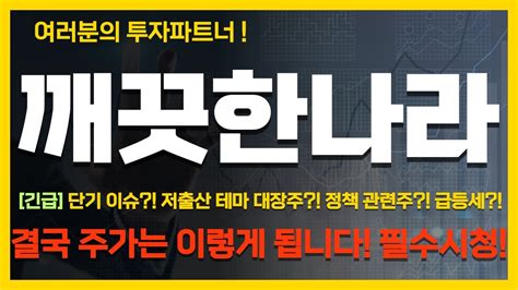 깨끗한나라 주가전망 단기 이슈 저출산 테마 대장주 정책관련주 급등세 결국 주가는 이렇게 됩니다 필수시청 Youtube