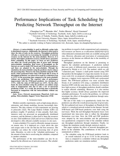 Pdf Performance Implications Of Task Scheduling By Predicting Network
