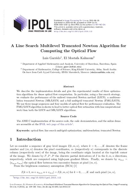 Pdf A Line Search Multilevel Truncated Newton Algorithm For Computing The Optical Flow