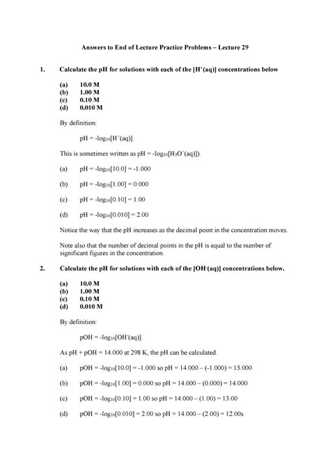 answers to end of lecture practice problems lecture 29 answers to end