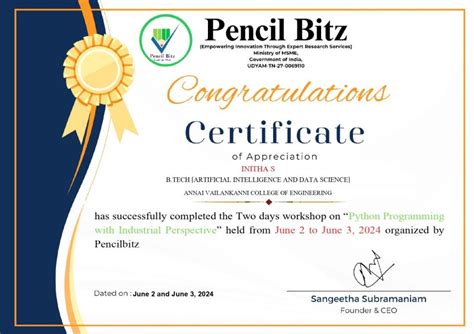 Initha Seemon On Linkedin Python Programming With Industrial Perspective