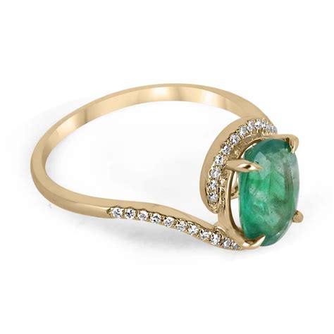 180tw 14k Natural Oval Cut Emerald And Diamond Accent Bypass Gold