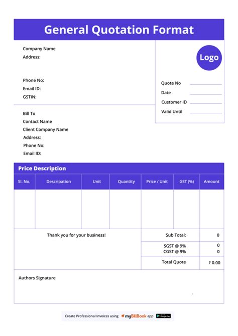 Quotation Format In Excel Free Download And Gst Templates