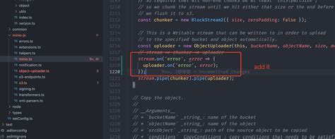 putobject method unable to capture error events for readable streams